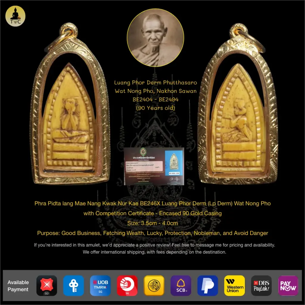 Phra Pidta Luang Phor Derm — Authentic Thai Amulet | TAC Singapore